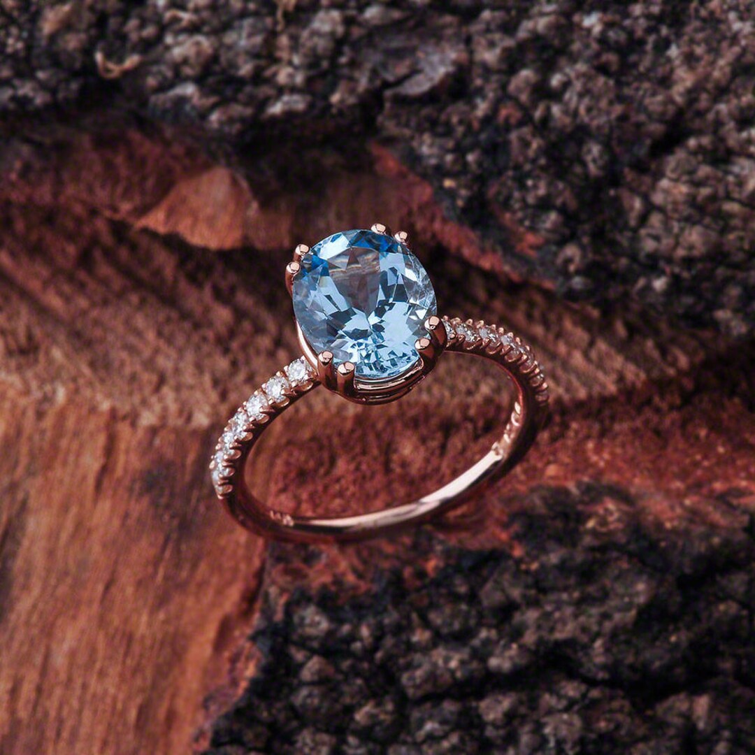 Aquamarine Engagement Ring Rose Gold, Oval Aquamarine Engagement Ring ...
