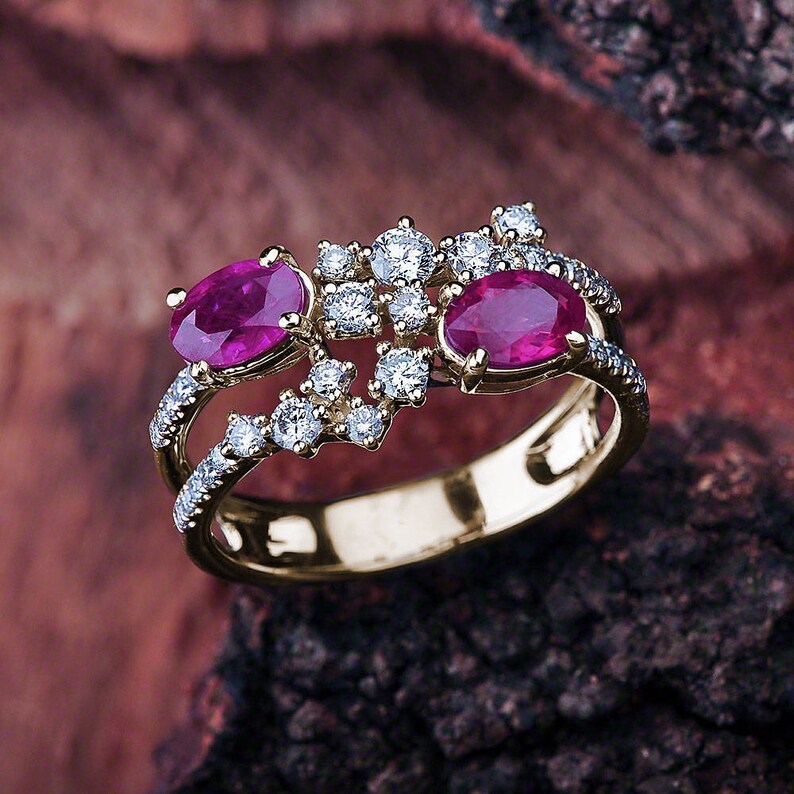 Two-Stone Ruby Oval Engagement Ring in 14K White Gold / Ruby | Etsy