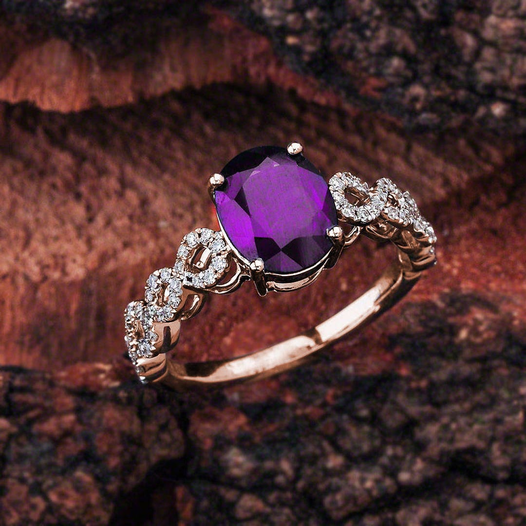 Amethyst Engagement Ring Rose Gold / Oval Cut February Birthstone ...