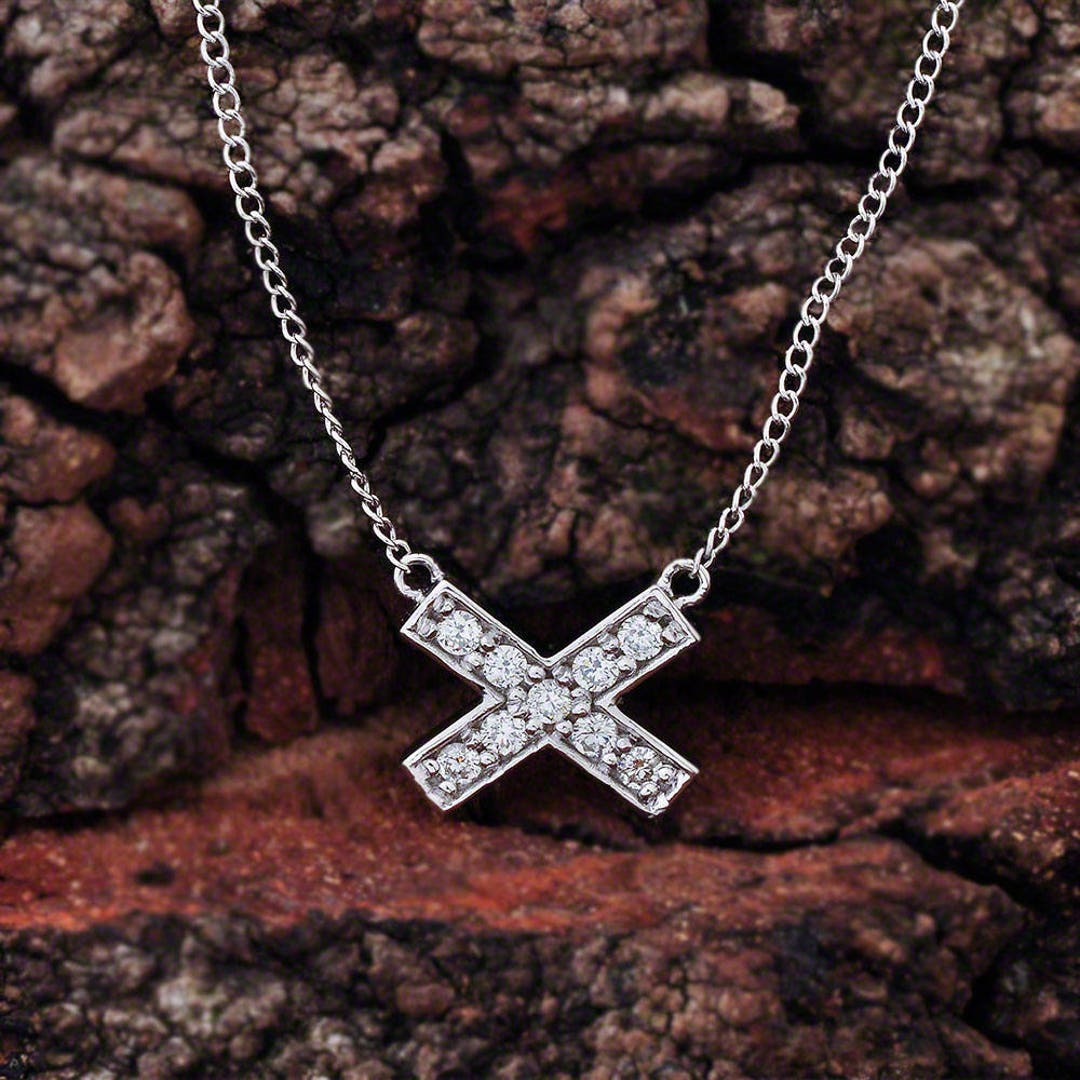 Diamond Pendant Chain Necklace White Gold, X Shaped Pendant Necklace ...
