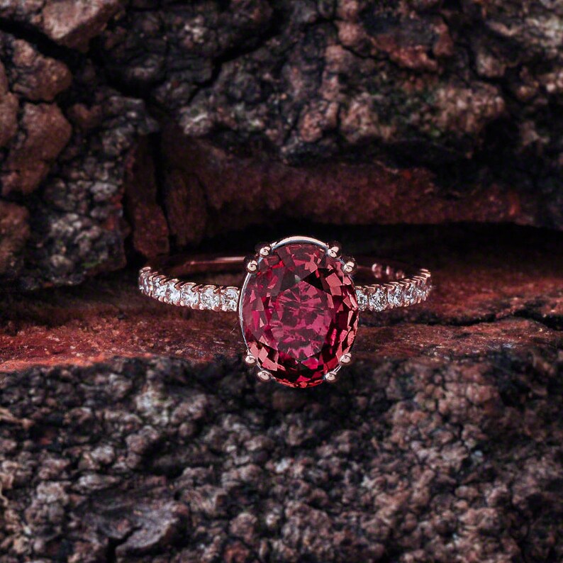 Garnet Engagement Ring Rose Gold Oval Garnet Engagement Ring | Etsy