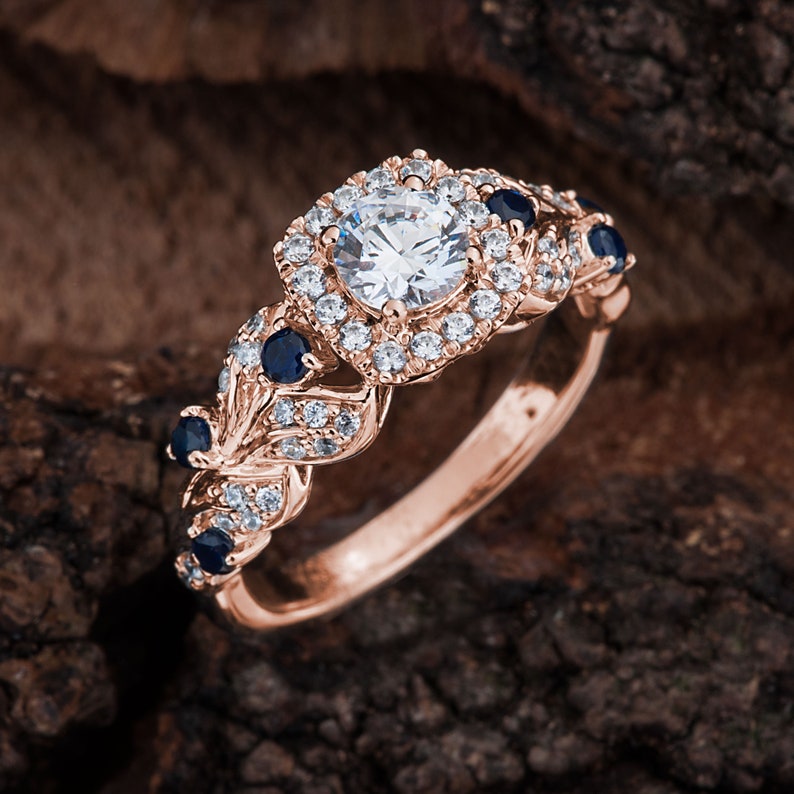 Anillo de compromiso de Moissanita Round Rose Gold NEO - Etsy España