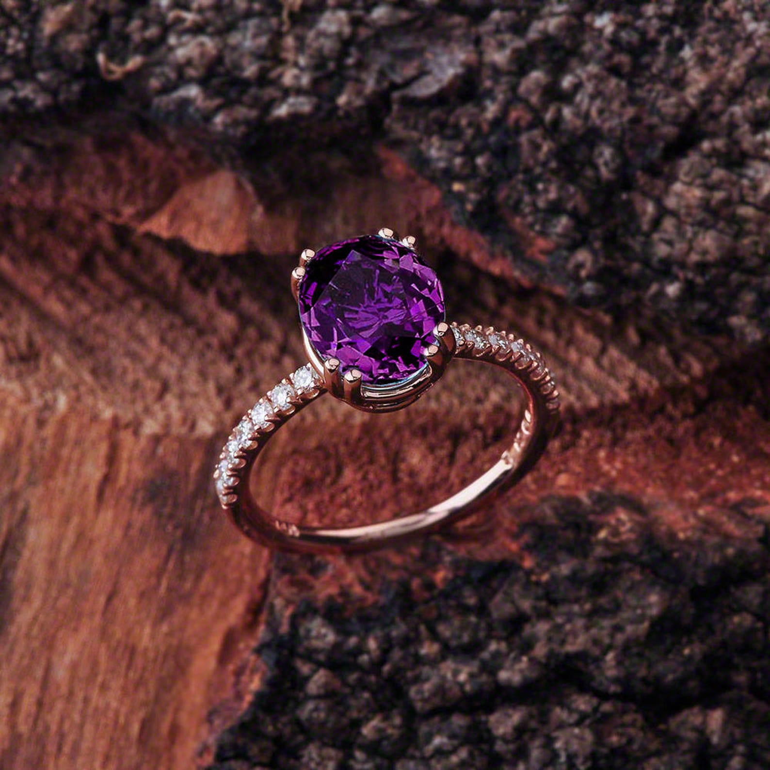 Amethyst Engagement Ring Rose Gold / Oval Cut Amethyst Double | Etsy