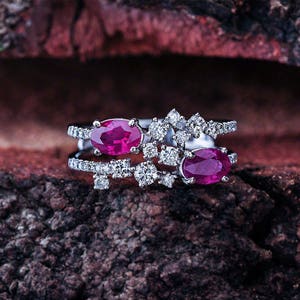 Two-stone Ruby Oval Engagement Ring in 14K White Gold / Ruby Engagement ...