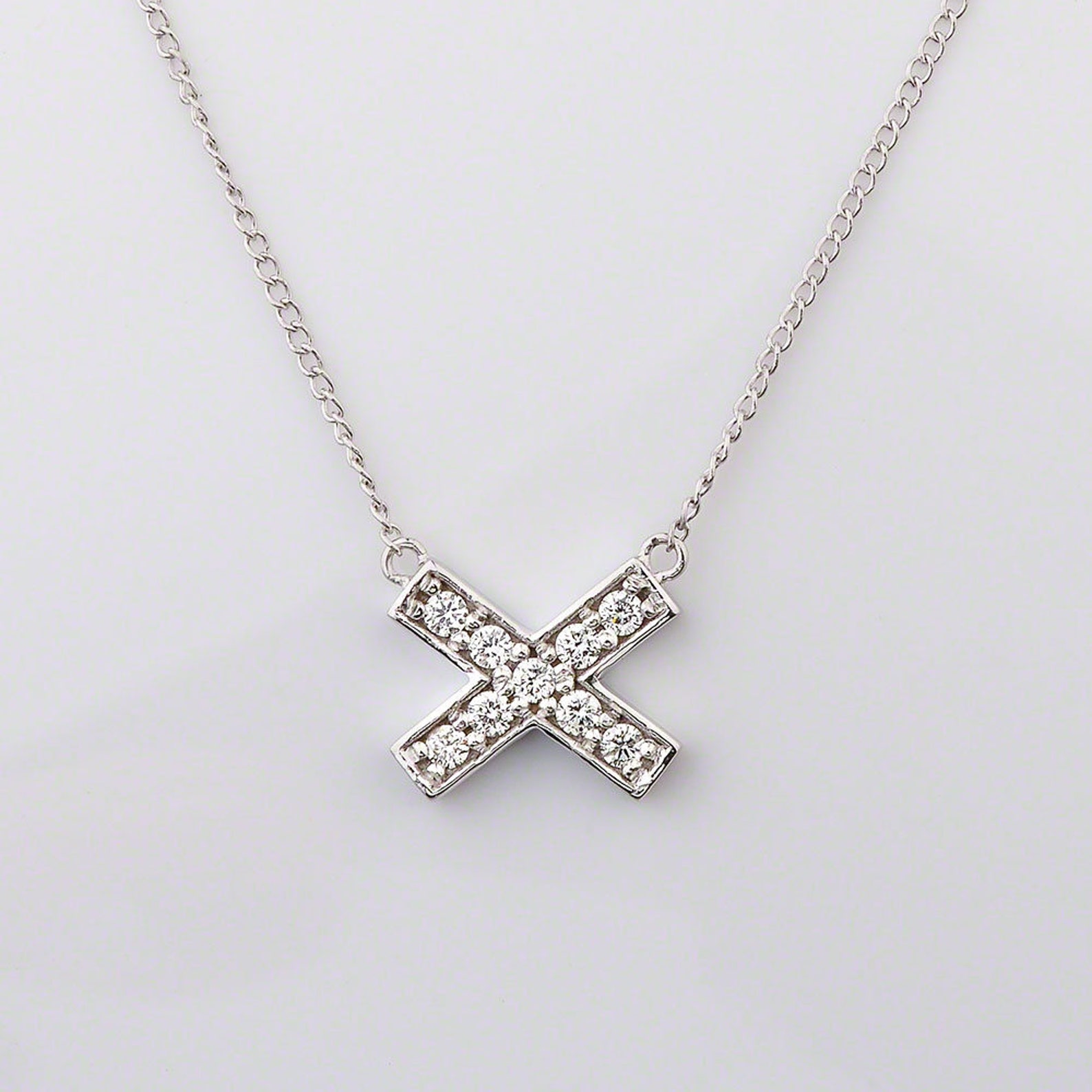 Diamond Pendant Chain Necklace White Gold X Shaped Pendant - Etsy UK
