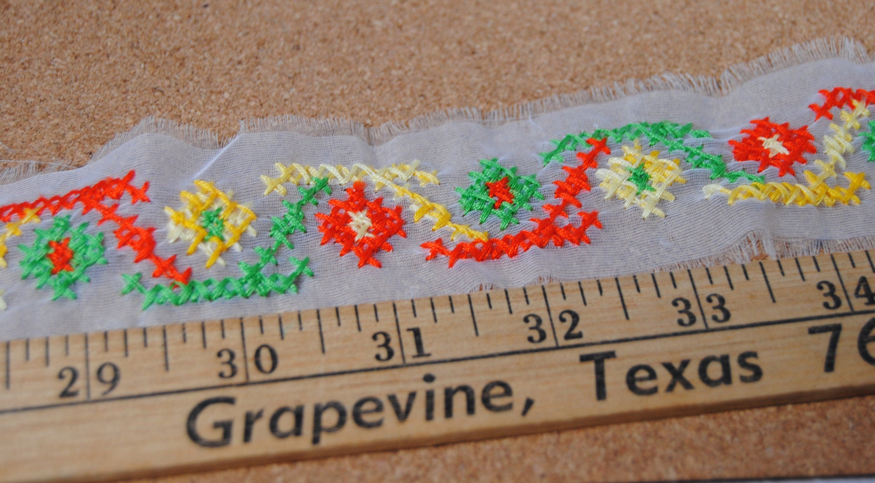 Vintage Embroidered Gauze Trim With Geometric Pattern in Orange, Yellow ...