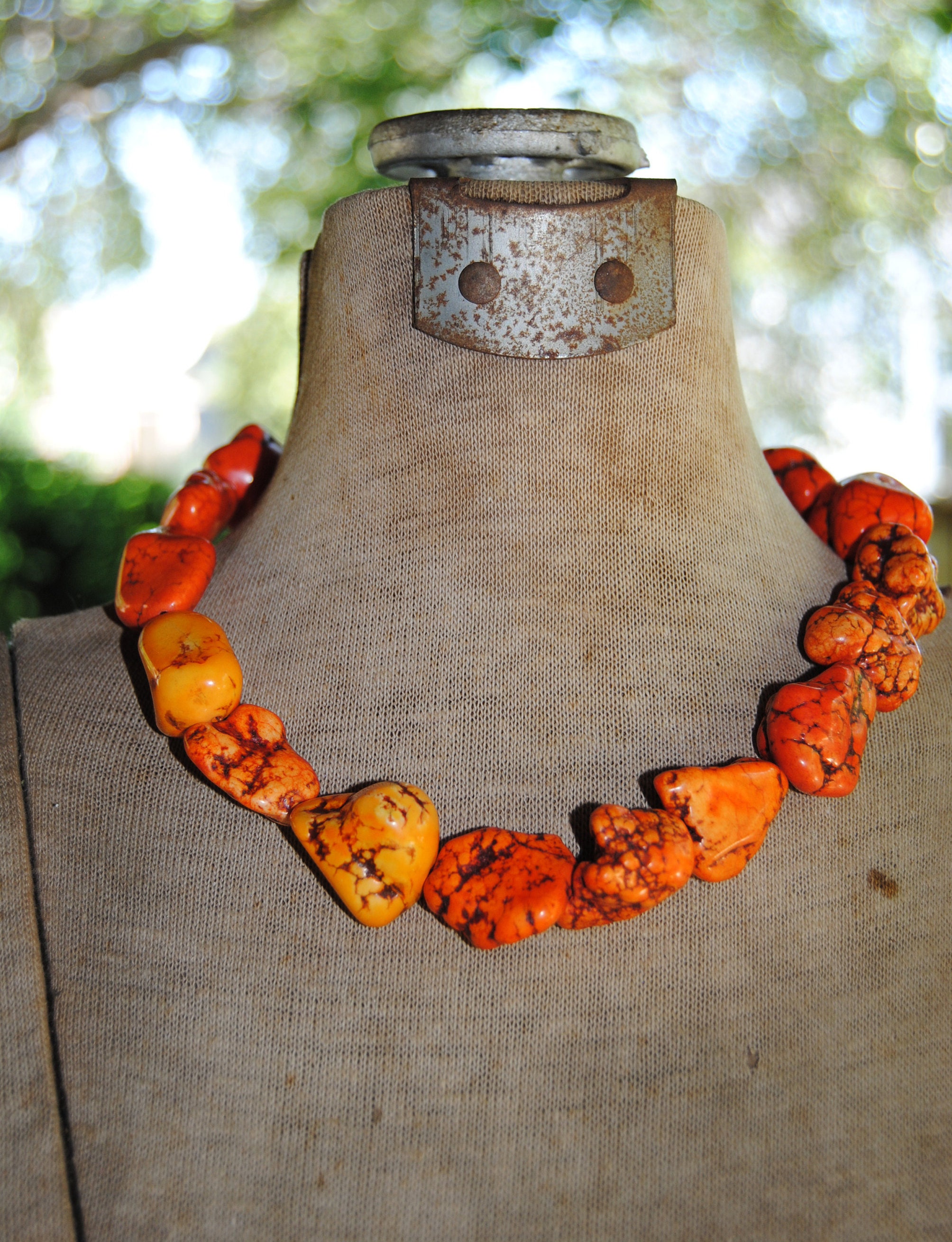 Orange necklace Chunky orange rock / stone necklace from the | Etsy