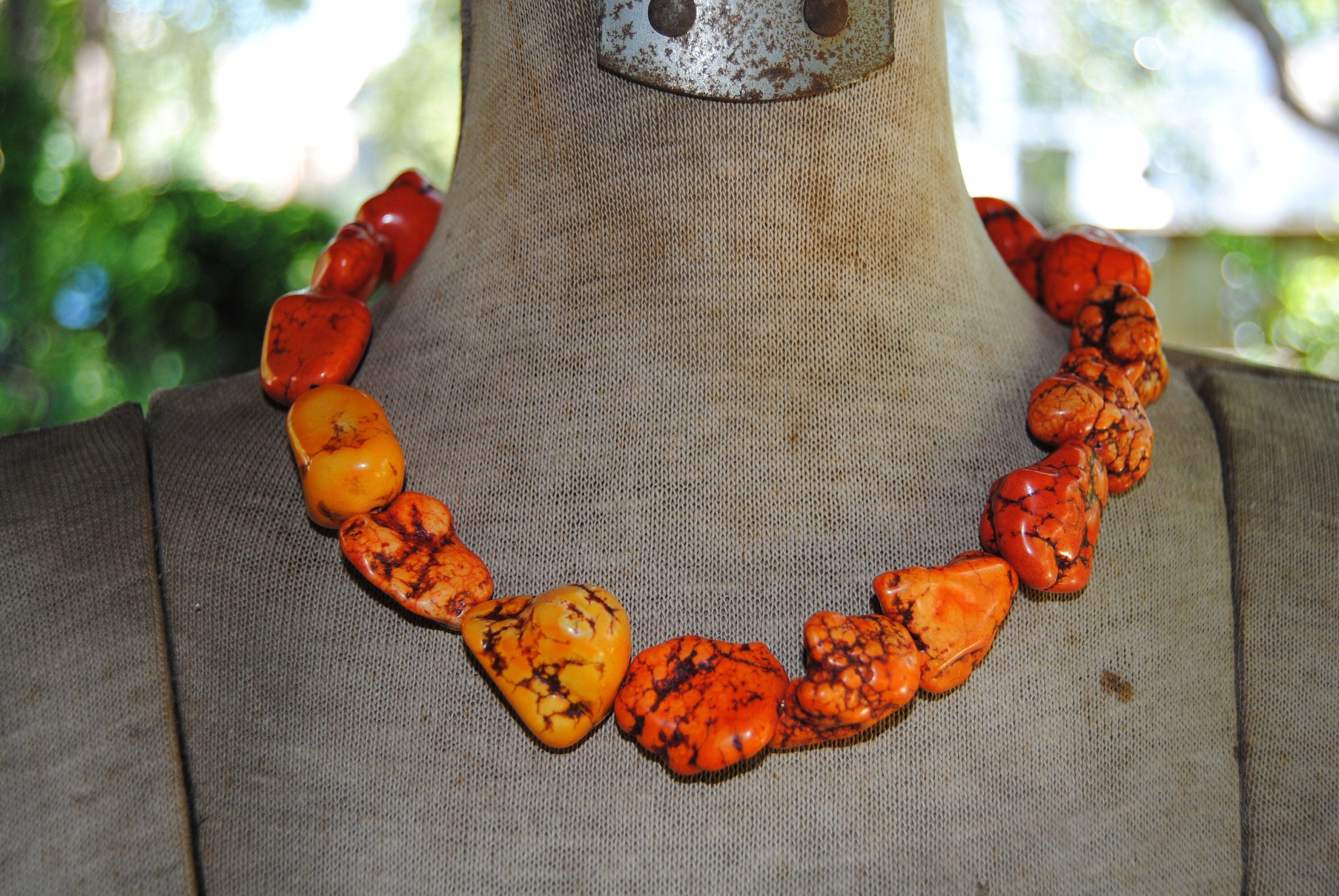 Orange necklace Chunky orange rock / stone necklace from the | Etsy
