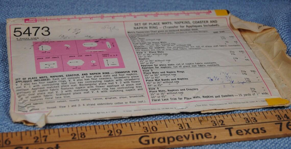 Two Vintage Simplicity Patterns for Placemats and Napkins - 1970s ...