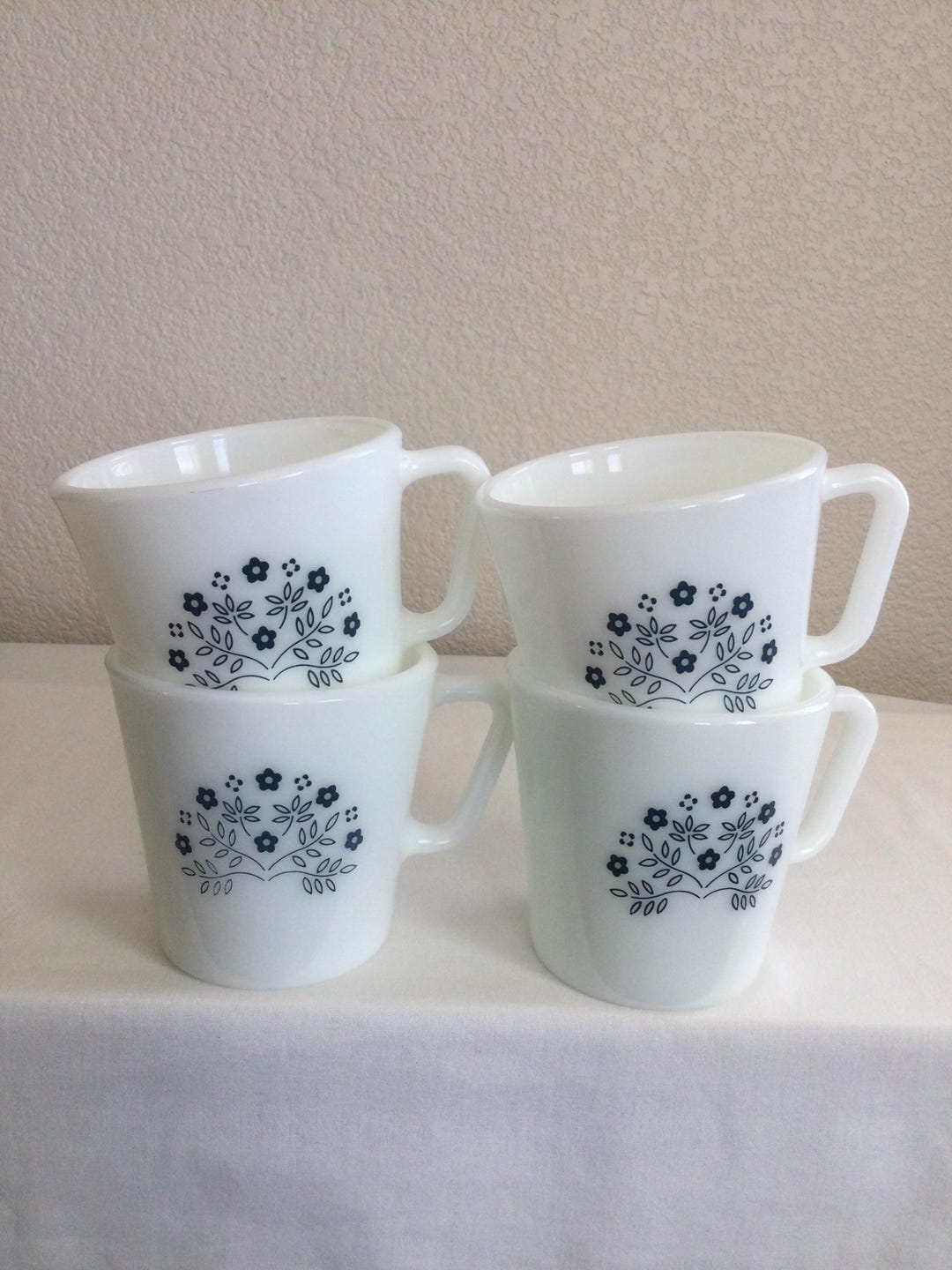 Set of 4 Pyrex Blue Flowers Summer Impressions Coffee Tea Mugs - Etsy
