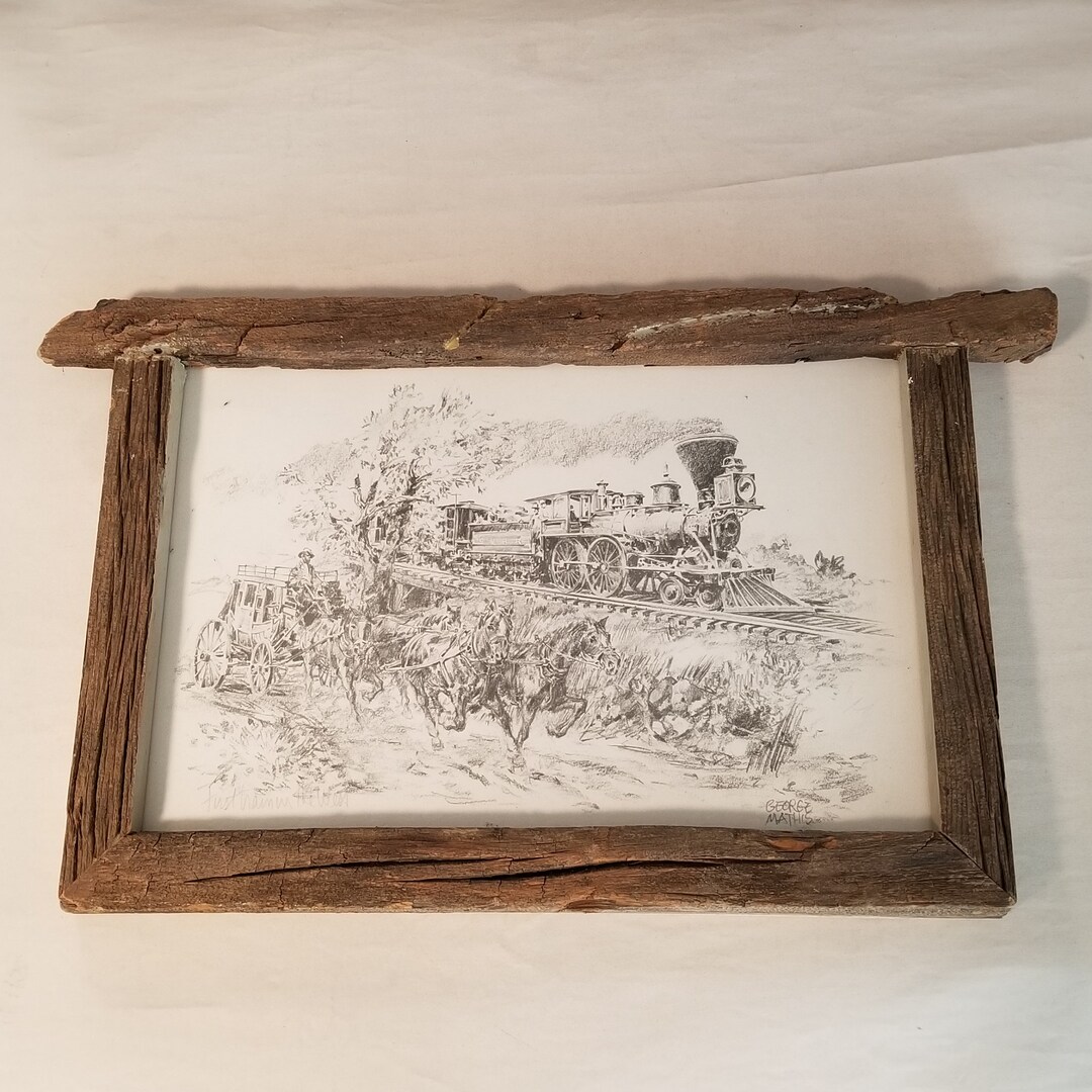 George Mathis Signed "first Train in the West" Original - Black Horse ...