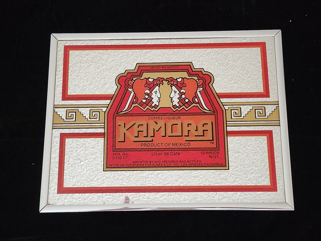 Vintage Kamora Coffee Liqueur - Framed Bar Mirror / Sign - 12-1/2" X 9 ...