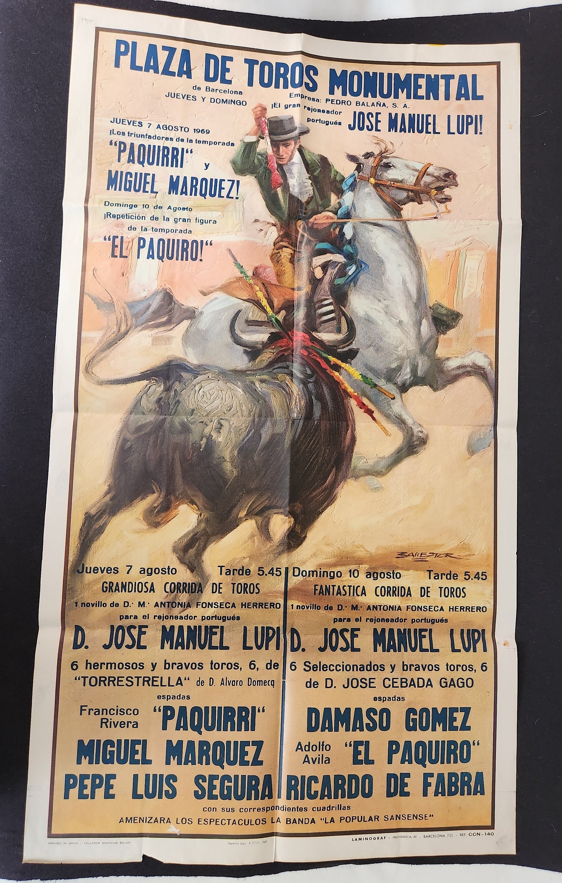 Vintage 1969 Plaza De Toros Monumental Bull Fighting Art Poster: 38 X ...