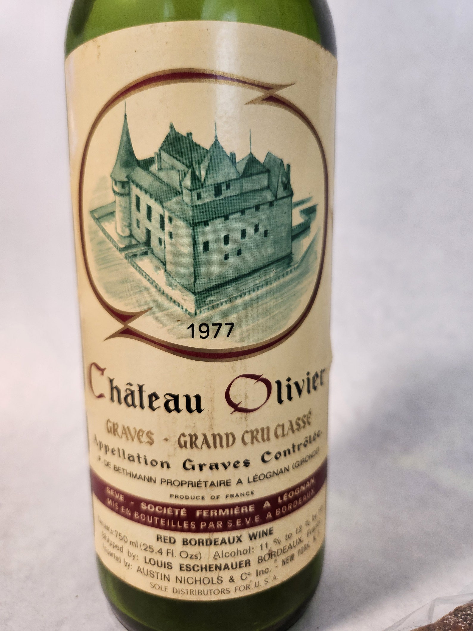 Vintage Rare - 1977 - Chateau Olivier - France - Empty Wine Bottle and ...