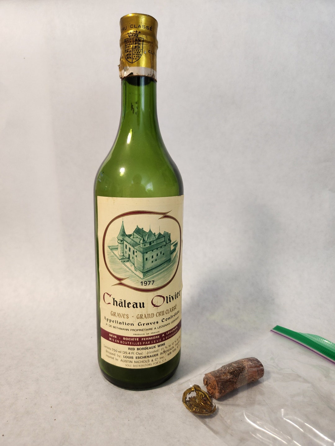 Vintage Rare - 1977 - Chateau Olivier - France - Empty Wine Bottle and ...