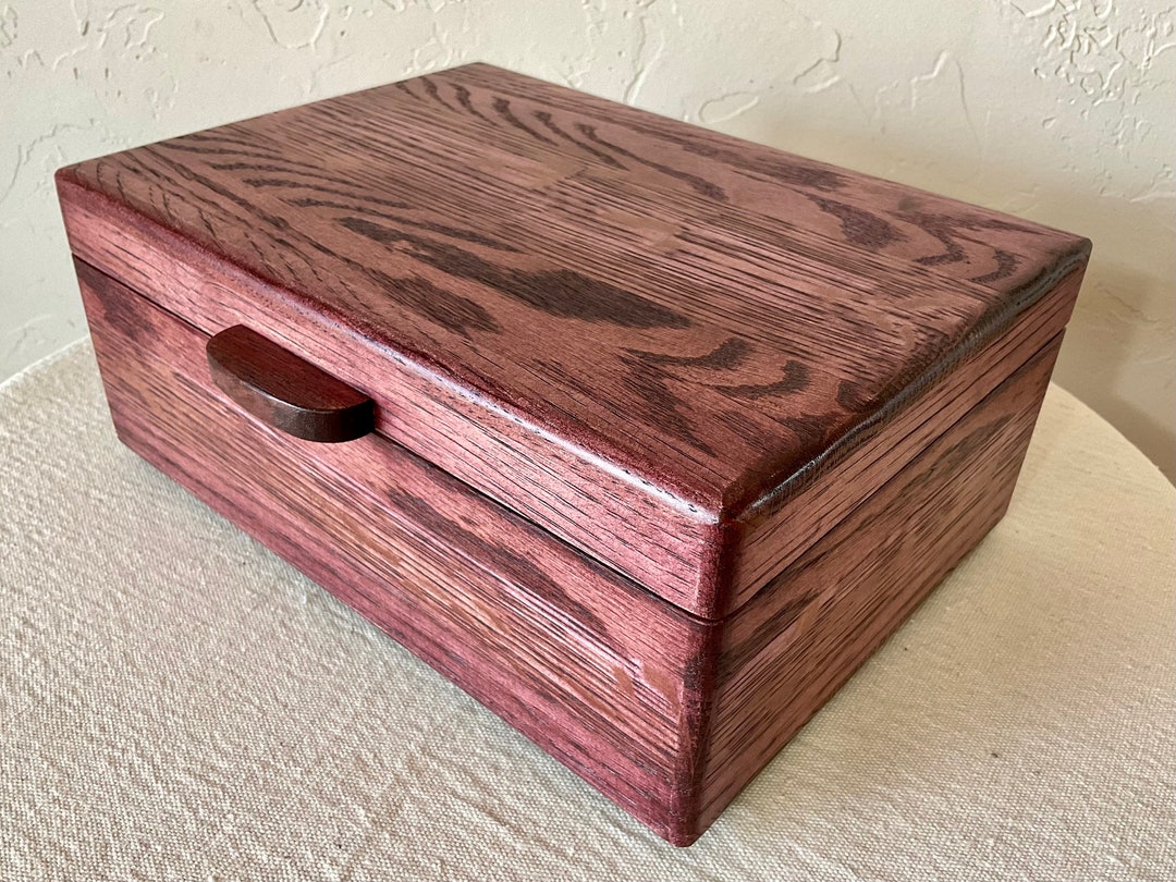 Red Oak Wooden Box, Keepsake Box, Jewlery Box, Gun Box. Dark Cherry ...