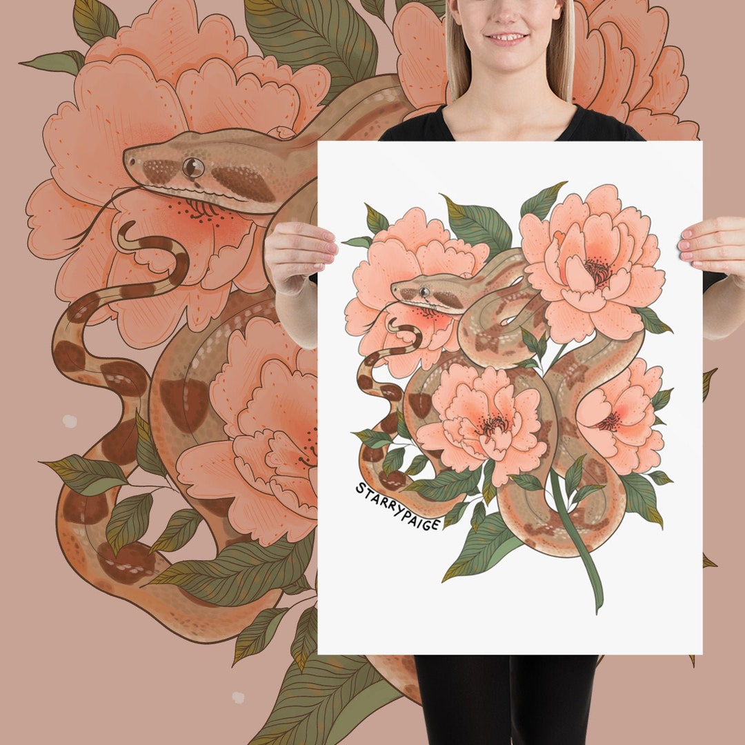 PRINT Boa Constrictor and Peonies Matte Poster Snake Reptile Artwork - Etsy