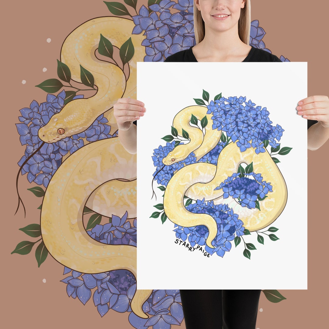 PRINT Ball Python and Hydrangeas Matte Poster Snake Reptile Artwork - Etsy