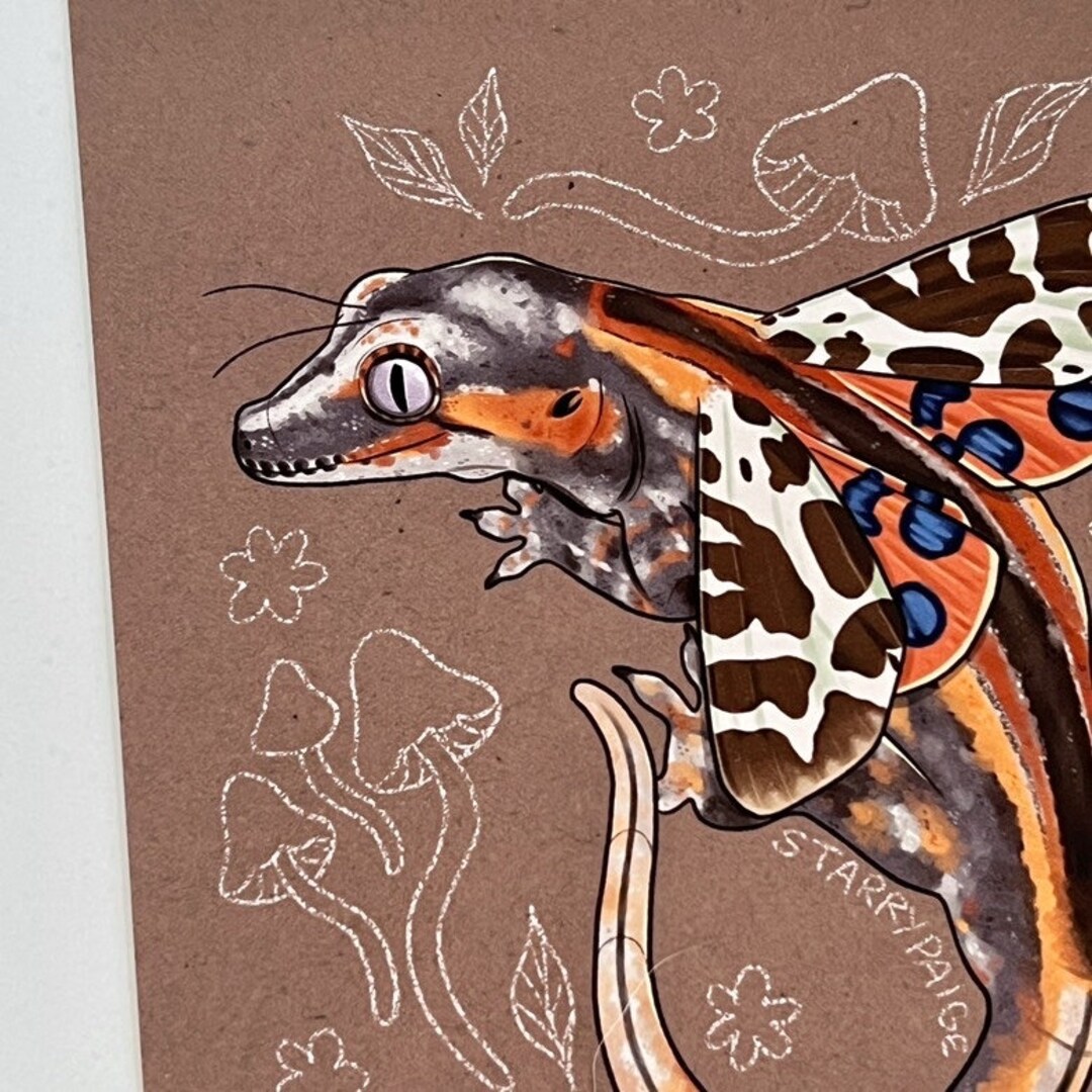 Gargoyle Gecko With Tiger Moth Wings PRINT Fey Reptile Artwork - Etsy