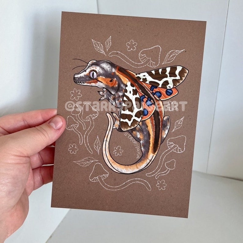 Gargoyle Gecko With Tiger Moth Wings PRINT Fey Reptile Artwork - Etsy