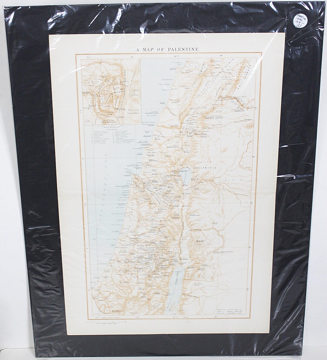 A Map of Palestine Circa 1880s Color Lithograph 12 3/4 X 18 3/4 Holy ...