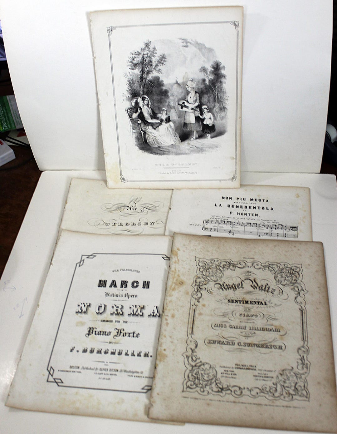 Lot of 5 Vintage Antique 1850s Sheet Music Polkas Ballads Piano Oliver ...