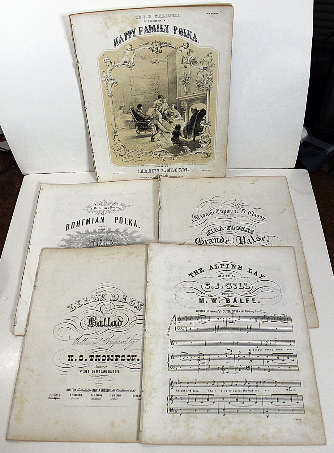 Lot of 7 Vintage Antique 1850s Sheet Music Polkas Ballads Piano Oliver ...
