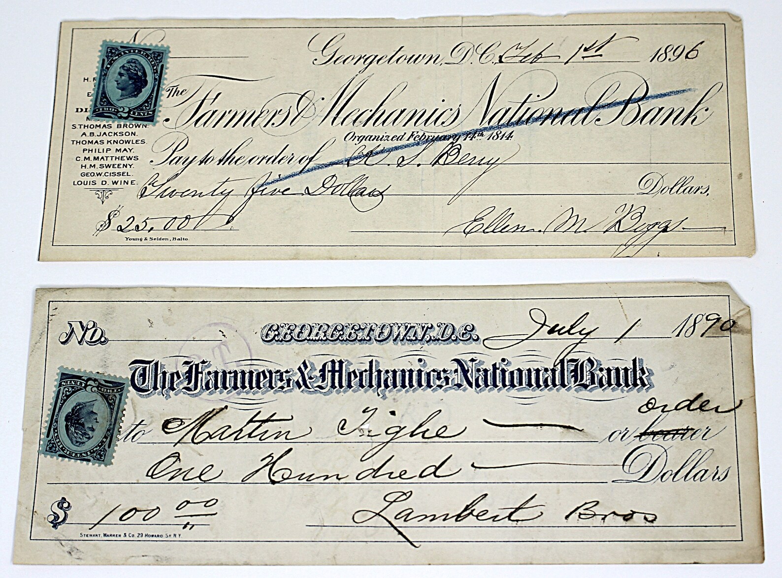 2 Vintage Farmers & Merchants National Bank Checks - Etsy