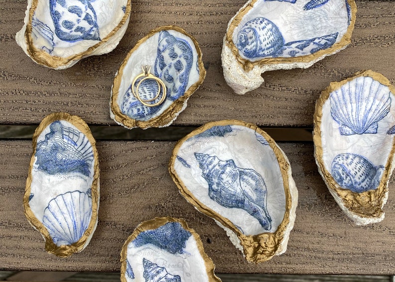 Blue Shells Design Oyster Shell Ring Dish - Etsy