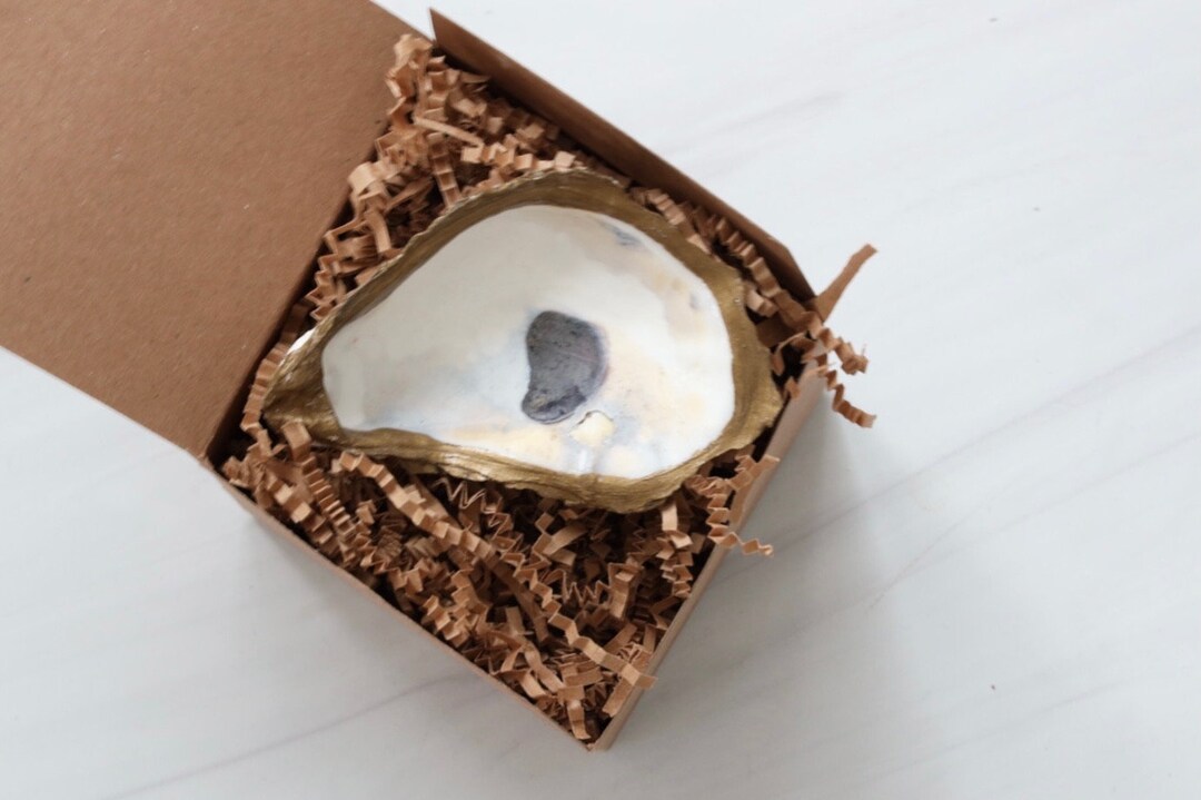 Oyster Shell Ring Dish With Gold Trim in Gift Box - Etsy
