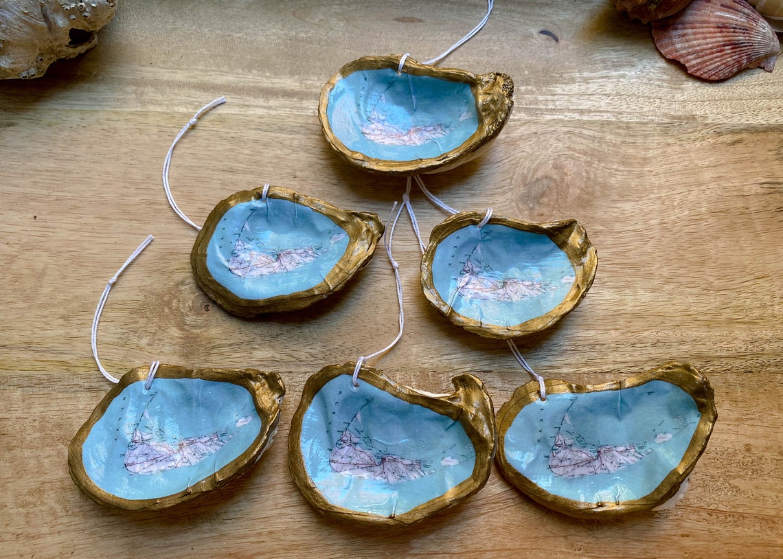Nantucket Map Oyster Shell Ornament - Etsy
