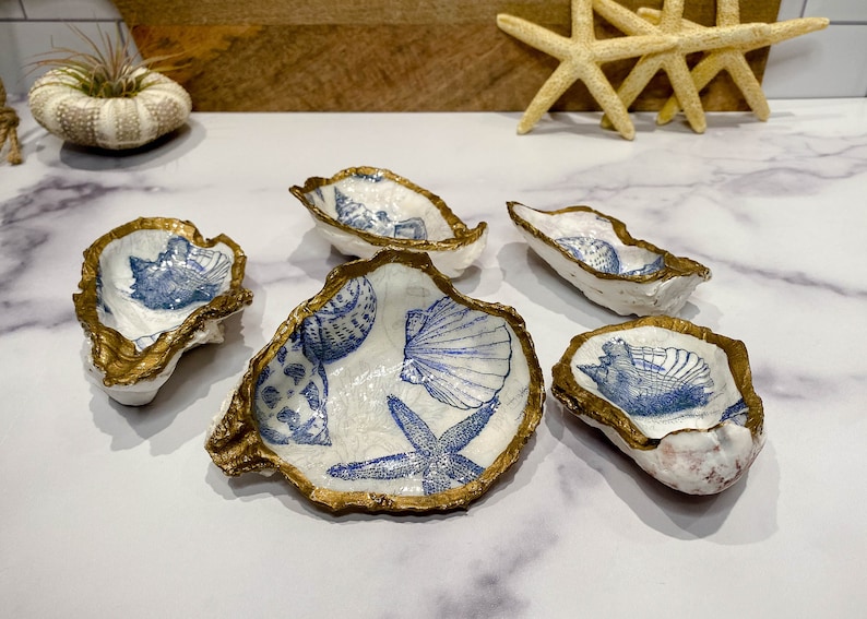 Blue Shells Design Oyster Shell Ring Dish - Etsy