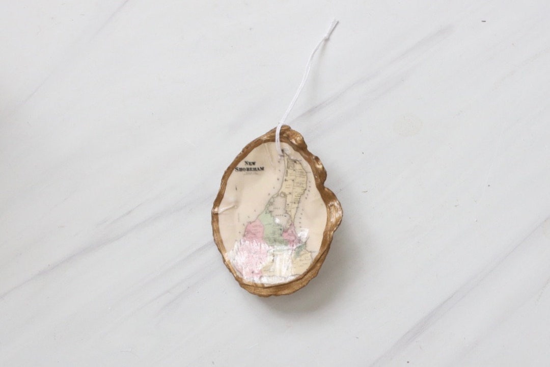 Block Island Vintage Map Oyster Shell Ornament - Etsy