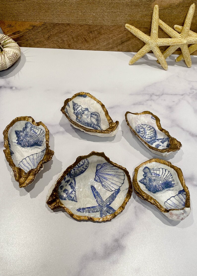 Blue Shells Design Oyster Shell Ring Dish - Etsy