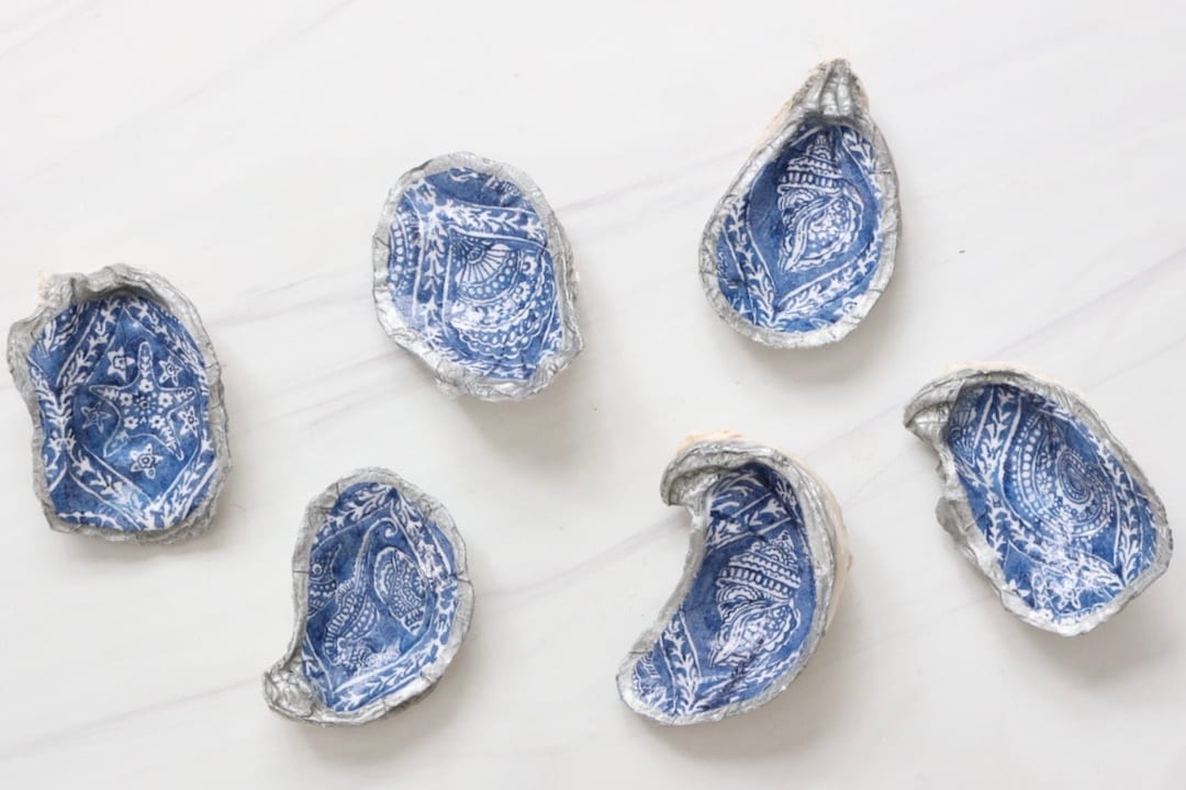 Blue Shell Pattern Oyster Shell Ring Dish - Etsy