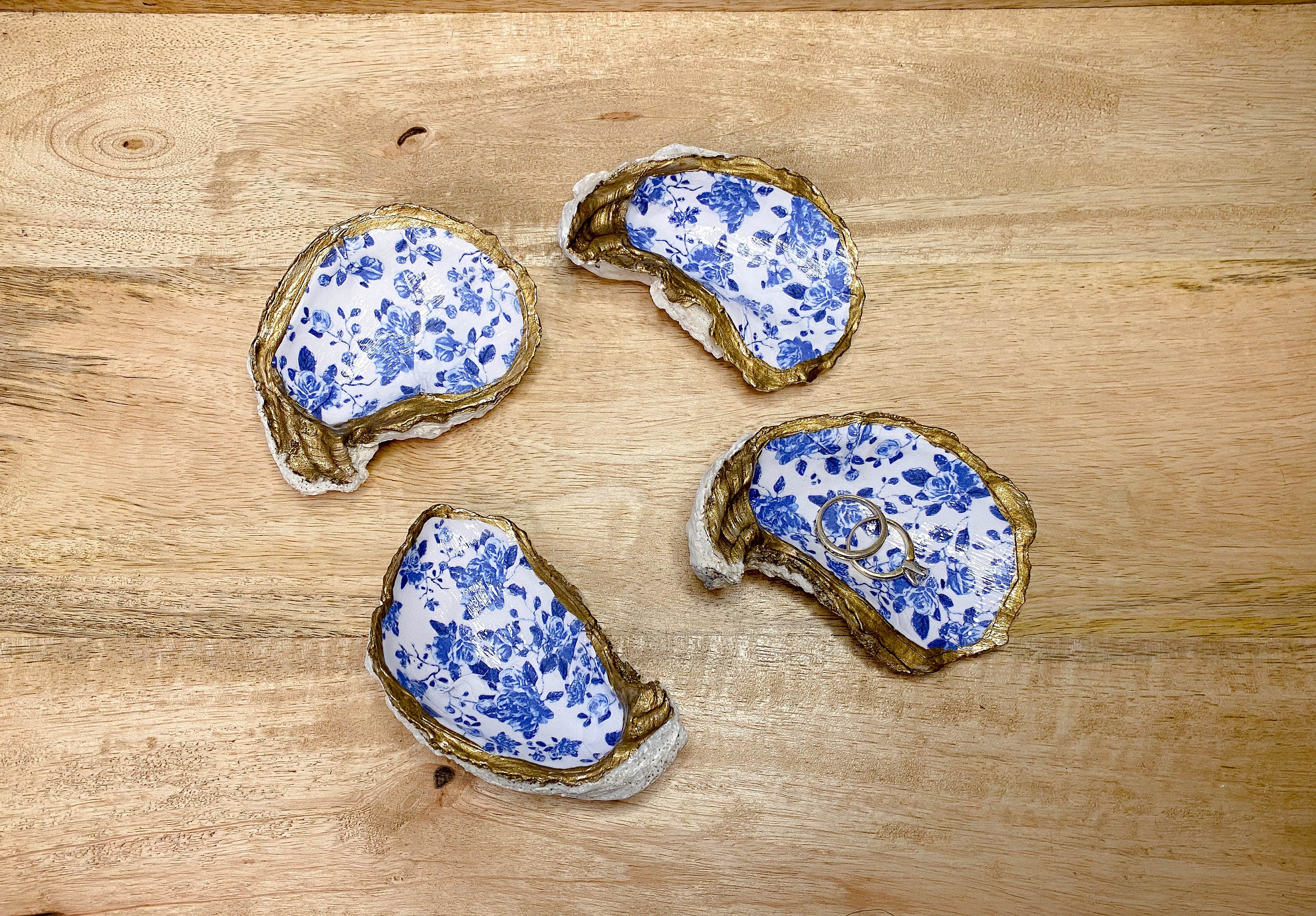 Blue Florals Oyster Shell Ring Dish in Gift Box - Etsy