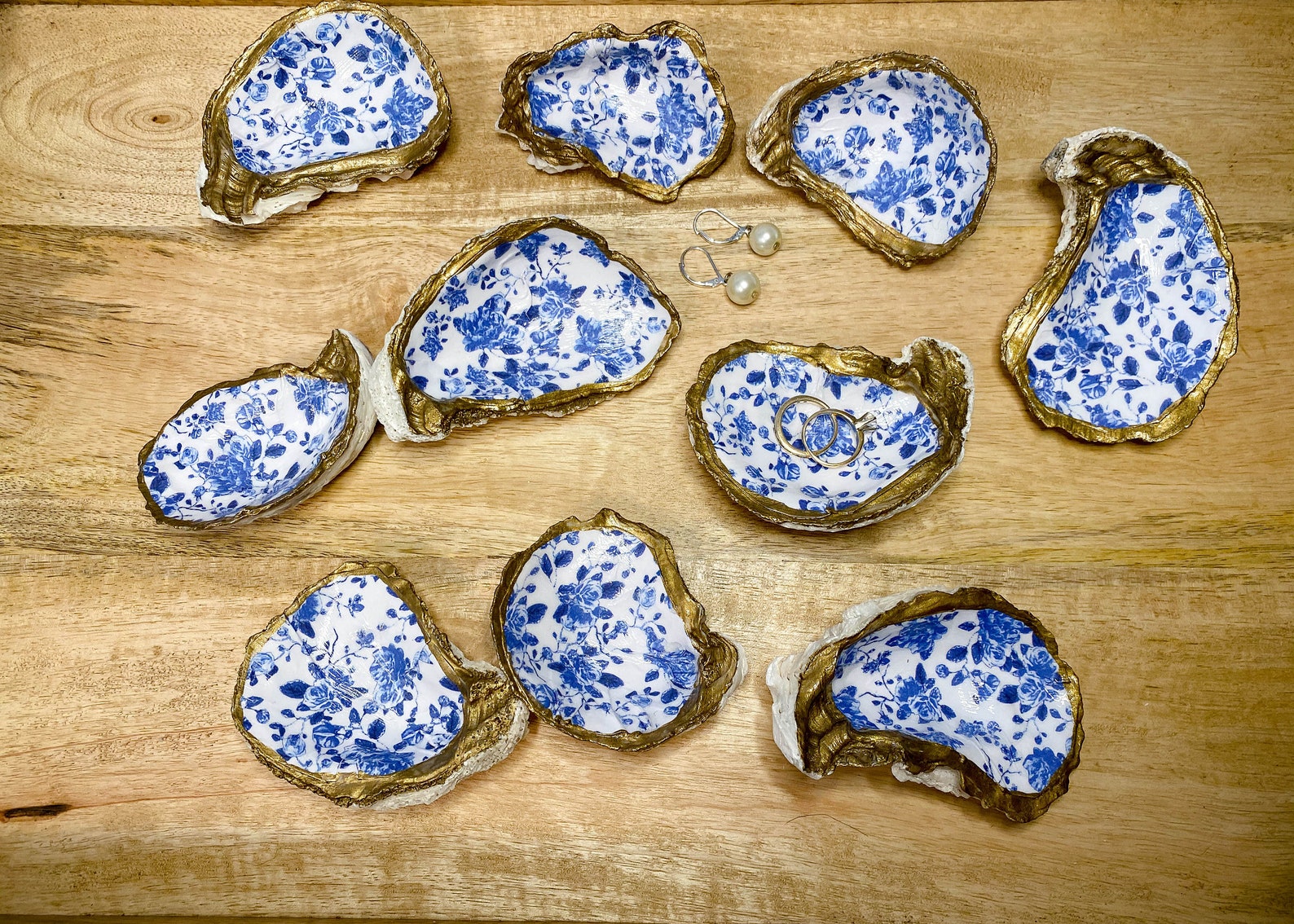Blue Florals Oyster Shell Ring Dish in Gift Box - Etsy