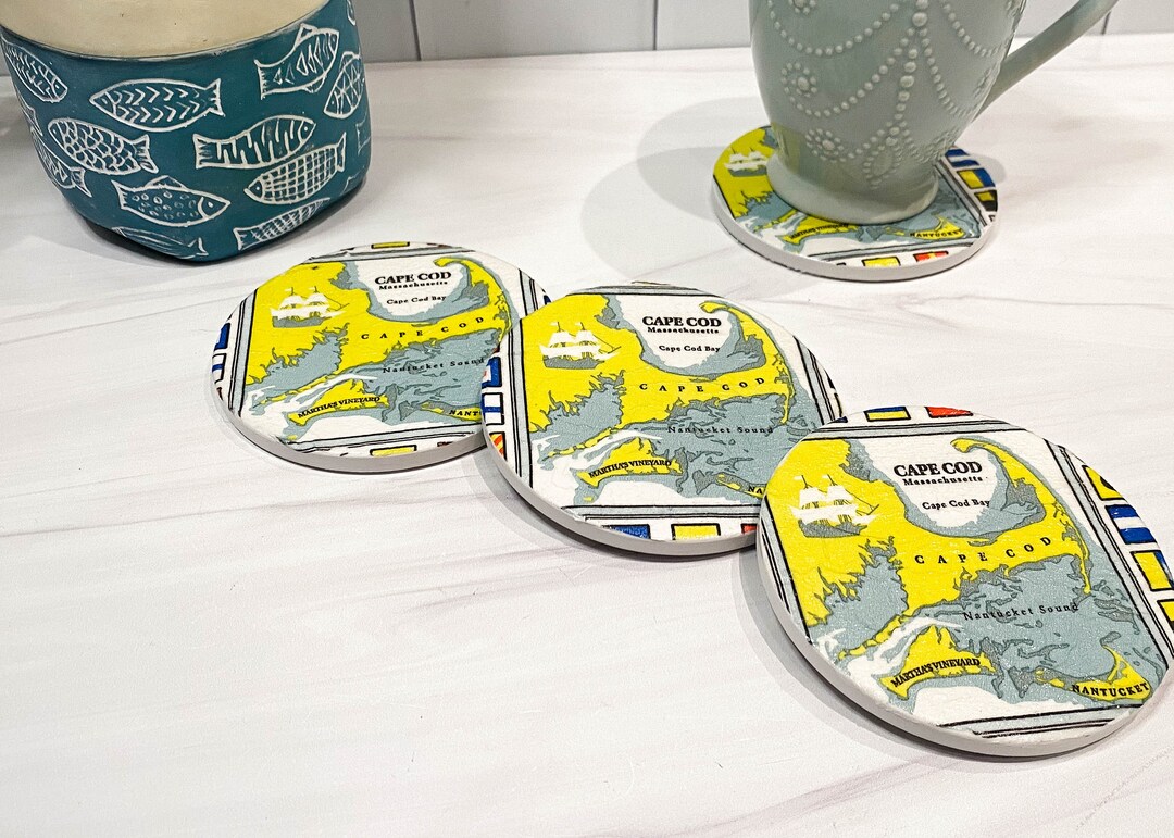 Cape Cod Map Ceramic Coaster Set - Etsy
