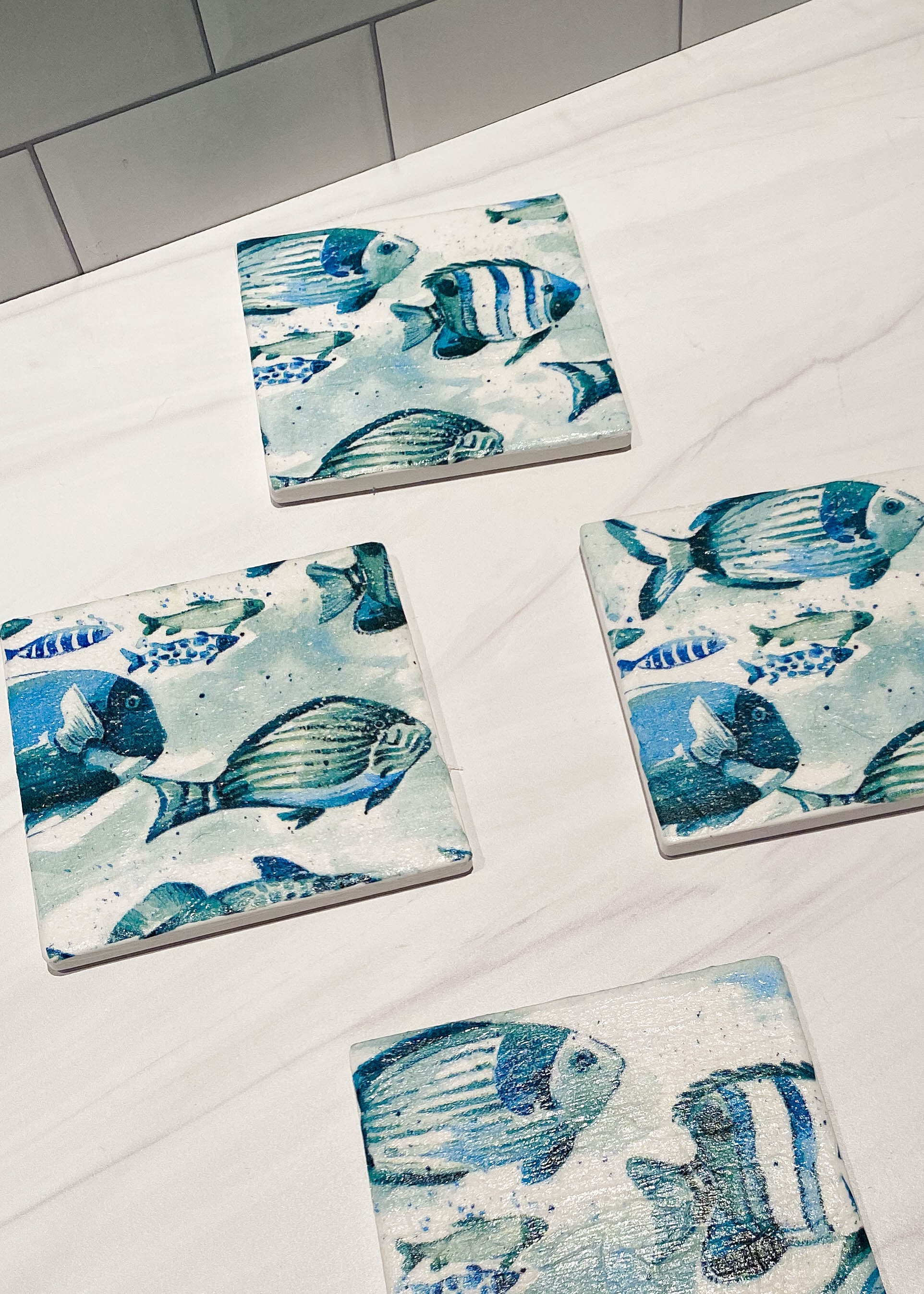 Blue Fish Ceramic Coaster Set - Etsy