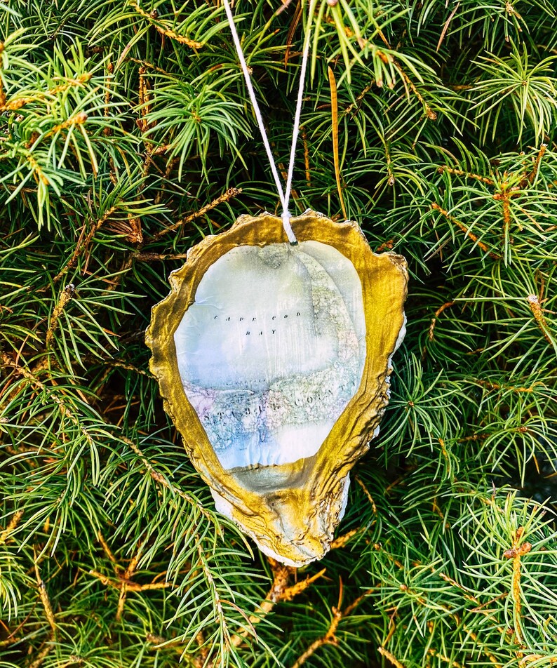 Vintage Cape Cod Map Oyster Shell Ornament - Etsy