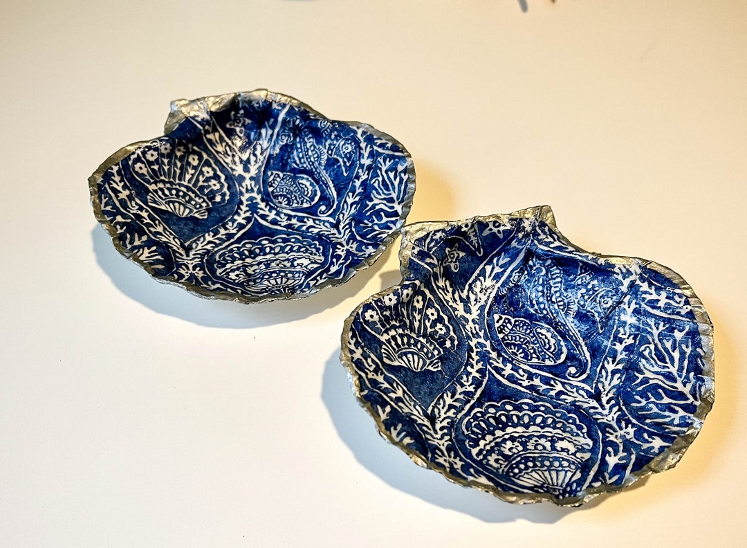 Blue Shell Pattern Scallop Shell Trinket Dish - Etsy