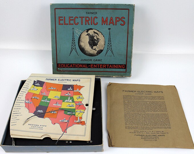 Vintage Game Farmer Electric Maps 1938 Electrical Action Game Compete ...