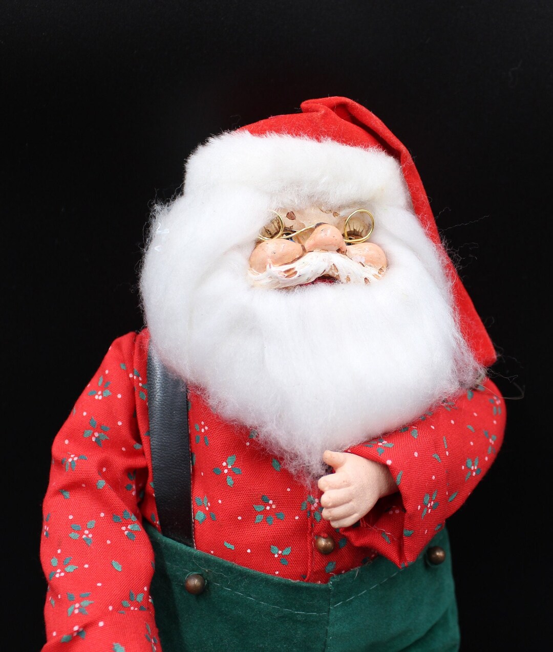 Vintage Santa Doll Plastic and Wire Bendable Arms and Legs Green Velvet ...