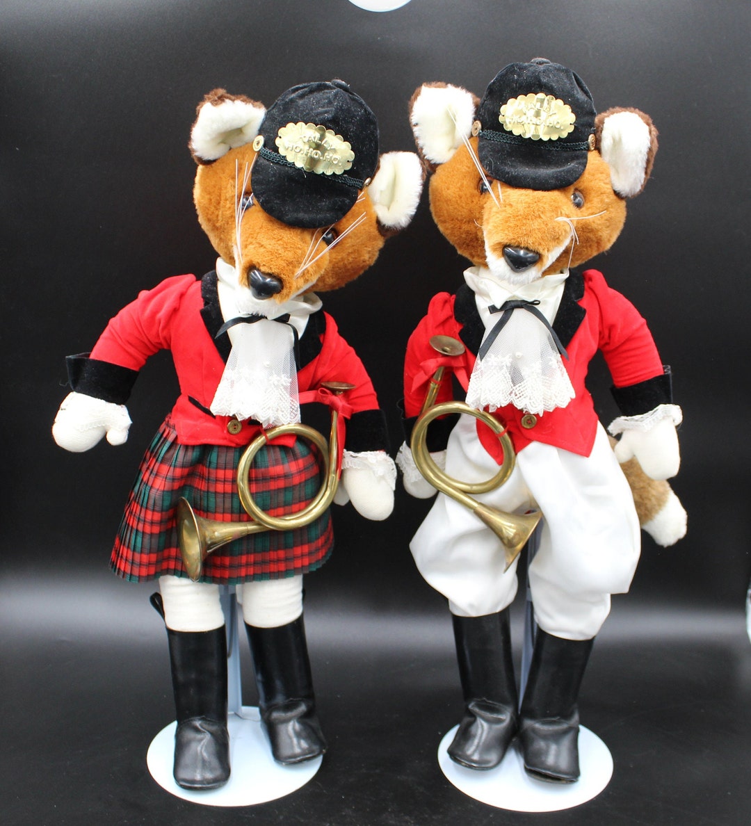 Kurt S Adler 23 Plush Red Fox Dolls With French Horn Boy and Girl tally ...