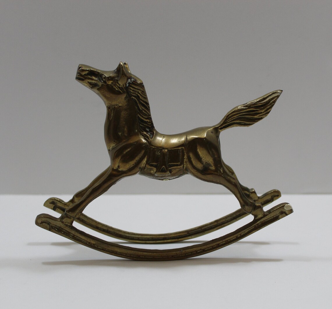 Vintage Solid Brass Rocking Horse Figurine Statue Taiwan - Etsy