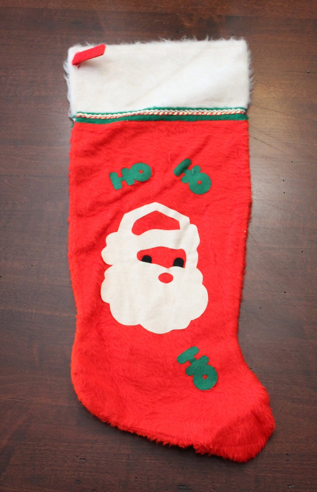 Vintage Felt Christmas Stocking: Santa Face, Red & White Holiday Decor ...
