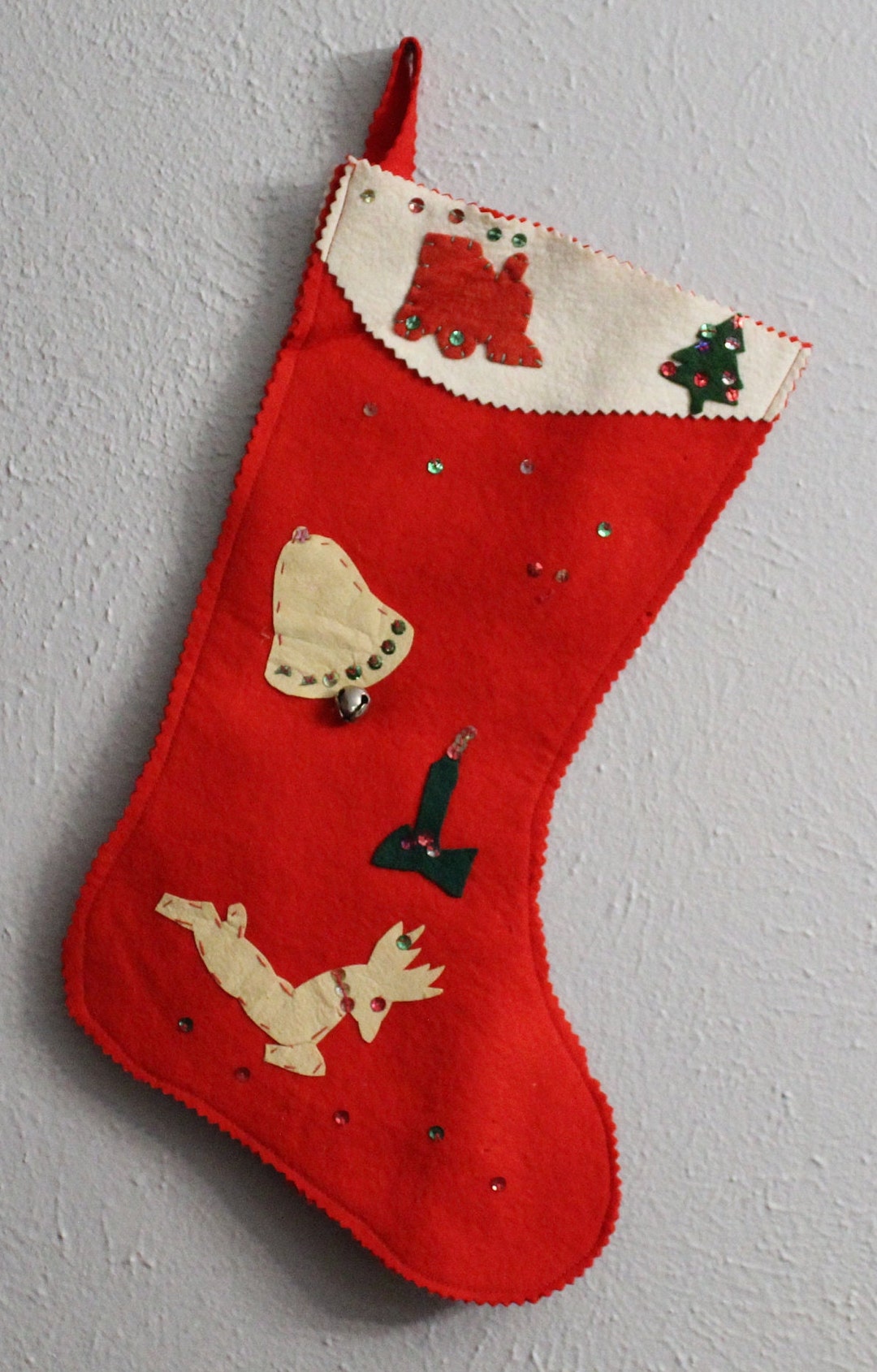 Vintage Red Felt Christmas Stocking - Etsy