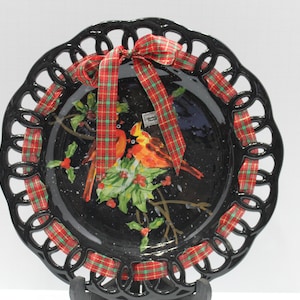 Vintage WCL Hand Painted Black Lattice Cardinals China Christmas Plate ...