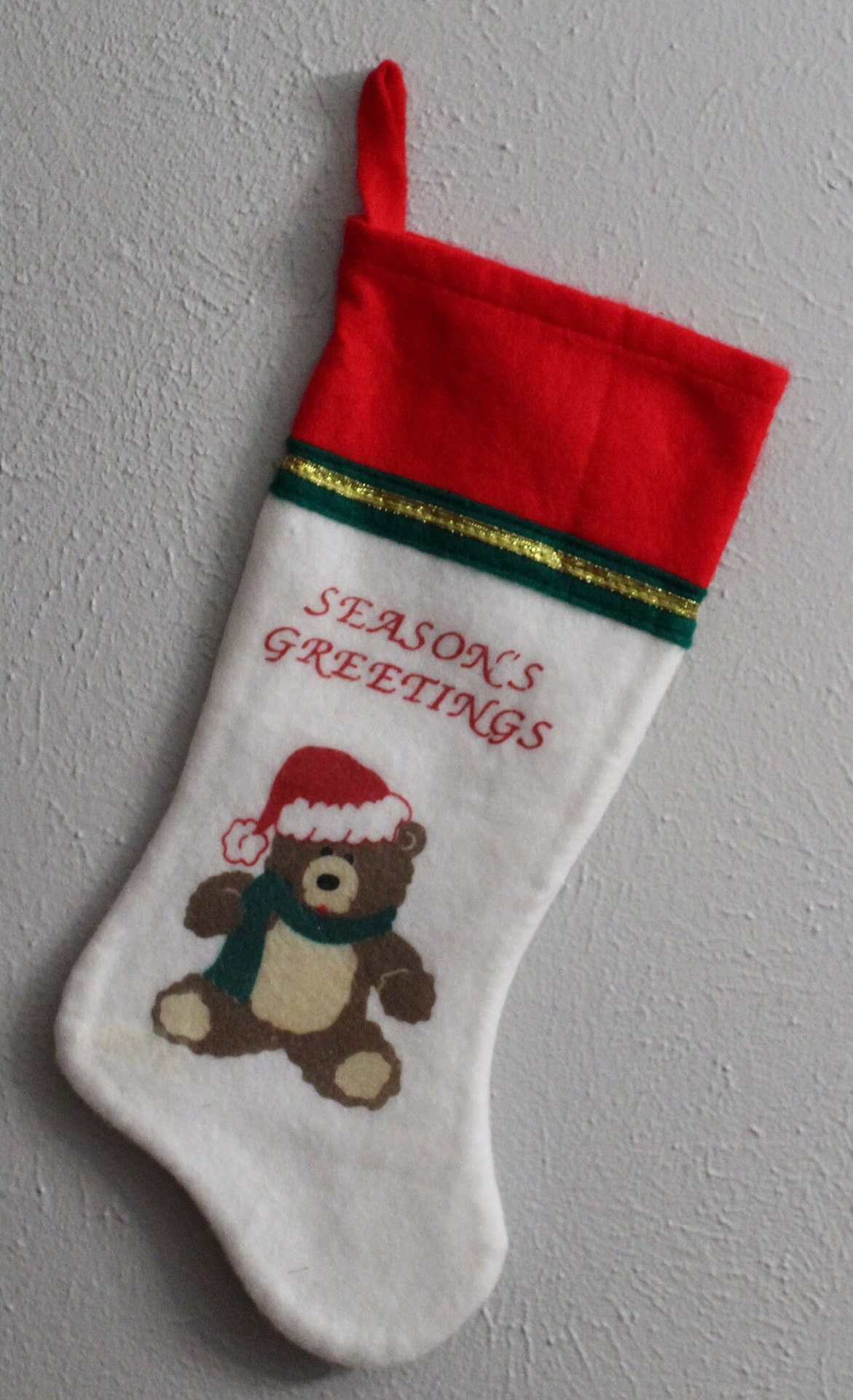 Vintage Felt Teddy Bear Seasons Greetings Christmas Stocking - Etsy