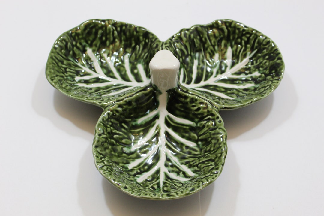 Vintage Ceramic Trio Cabbage Leaf Serving Dish Dip Tray - Etsy